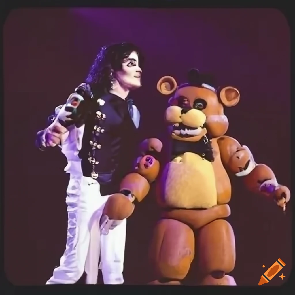 Michael jackson and freddy fazbear performing on a stage on Craiyon