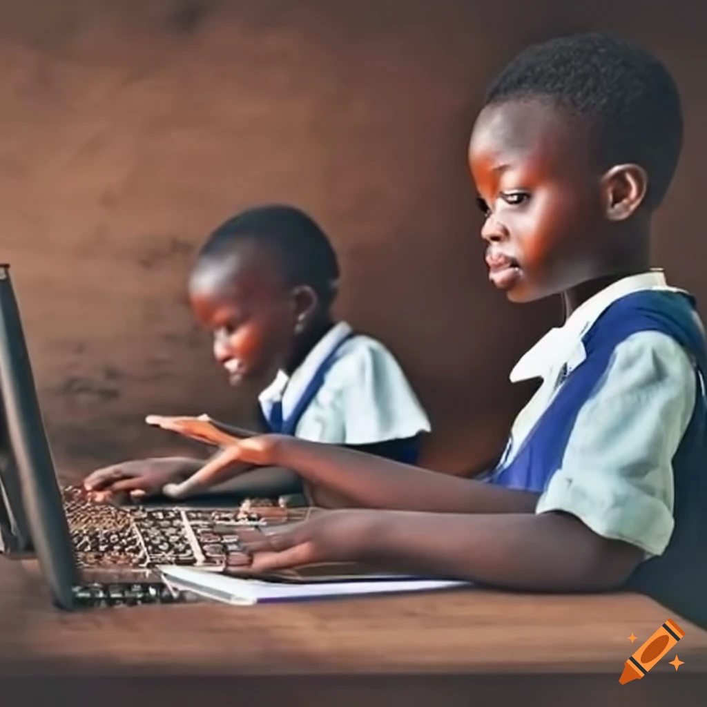 Students studying with computers and resources in african school on Craiyon