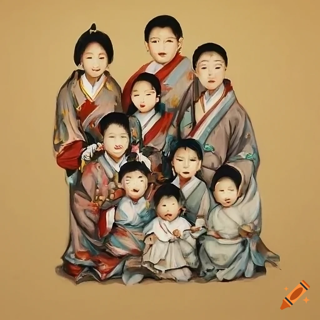 Family portrait of a large Japanese family on Craiyon