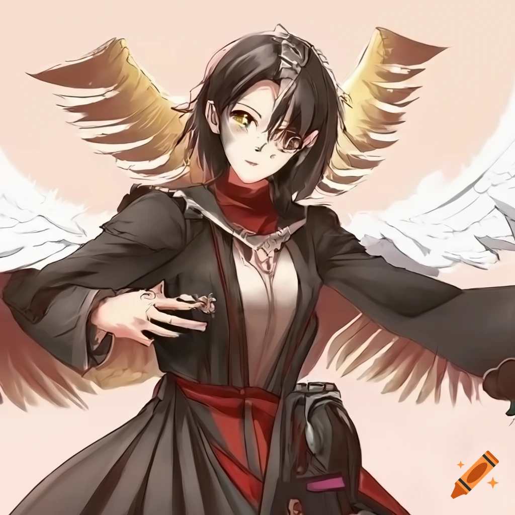 Anime-style angel emperor in priest attire with an imperial government ...