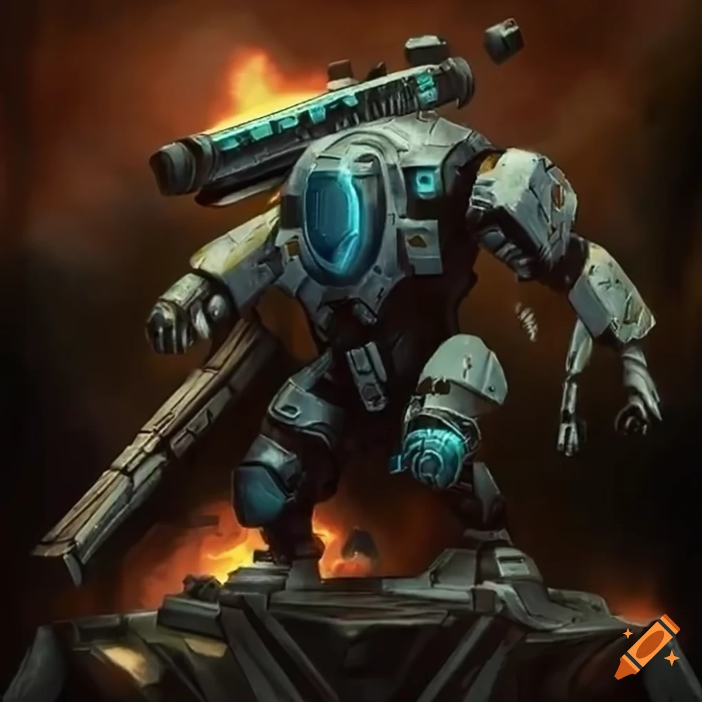 Alien Battlesuit Tau in highspeed chase from Warhammer on Craiyon