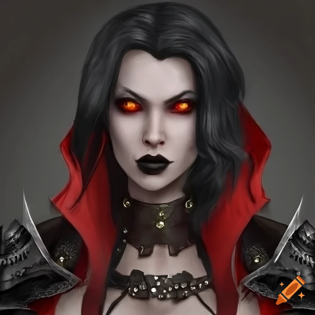 Female vampire hunter in black leather armor with a silver dagger on ...