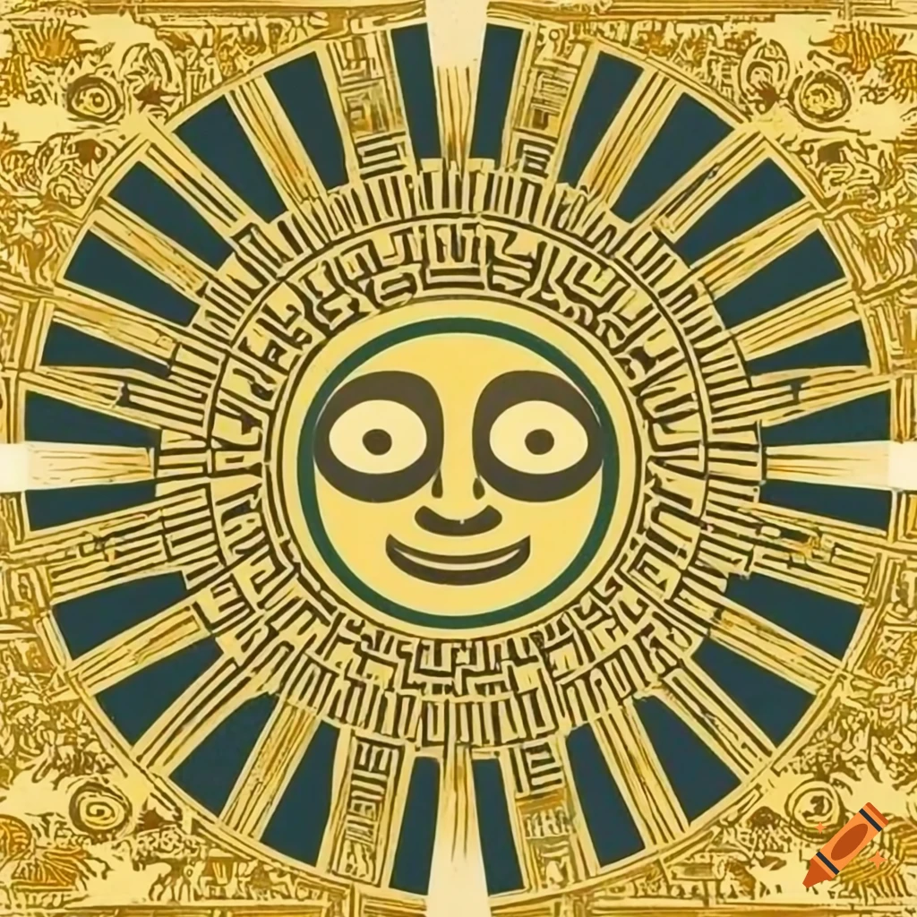 Smiling sun with rays in colorful art deco engraving on Craiyon