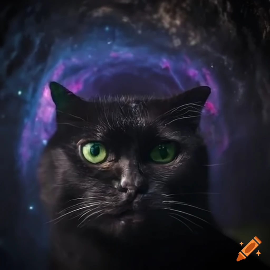 Black cat as a terrifying cosmic entity inside a cave on Craiyon