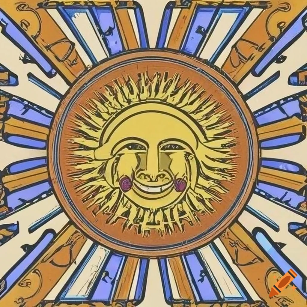 Smiling sun with rays in colored art deco style on Craiyon