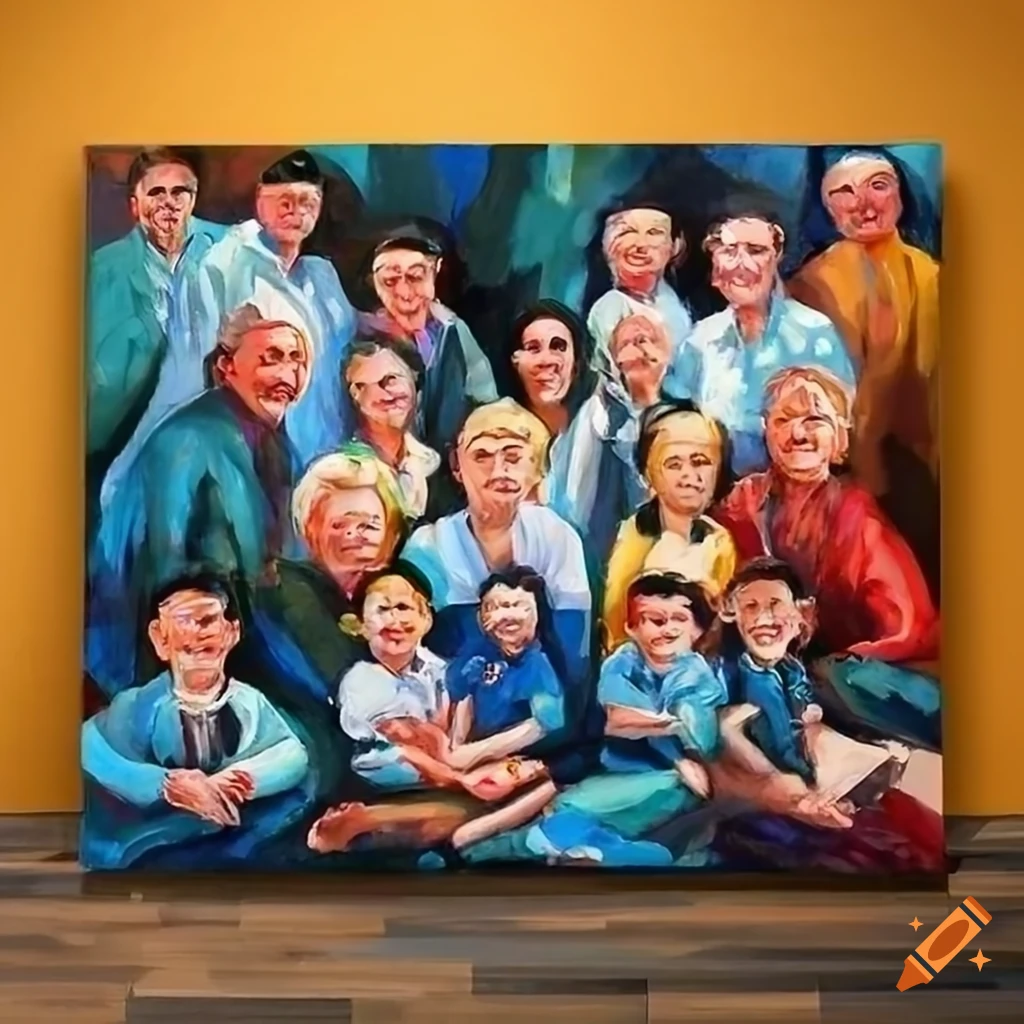 Modern large family reunion portrait painting on Craiyon