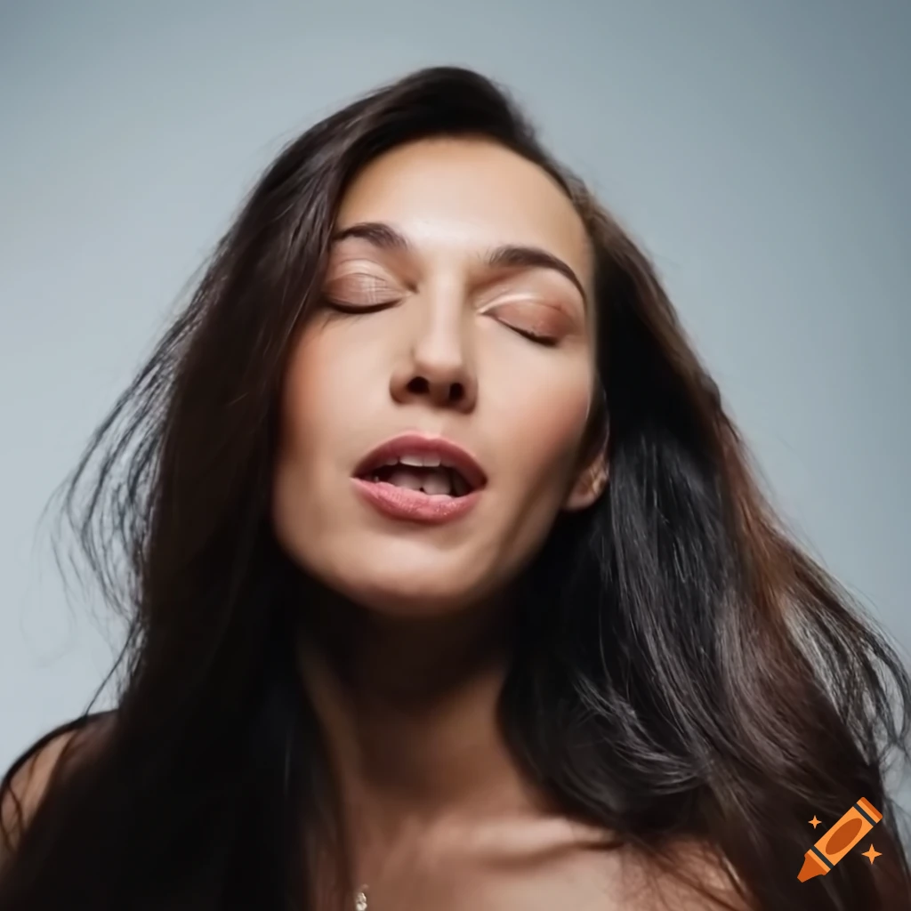 Emotional beauty woman with open smile and closed eyes on Craiyon