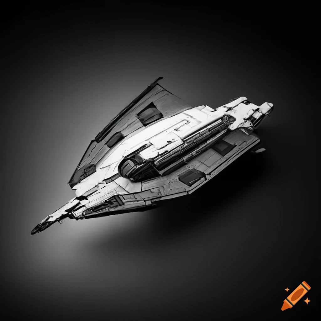 Sci-fi spaceship on peaceful black and white backdrop on Craiyon