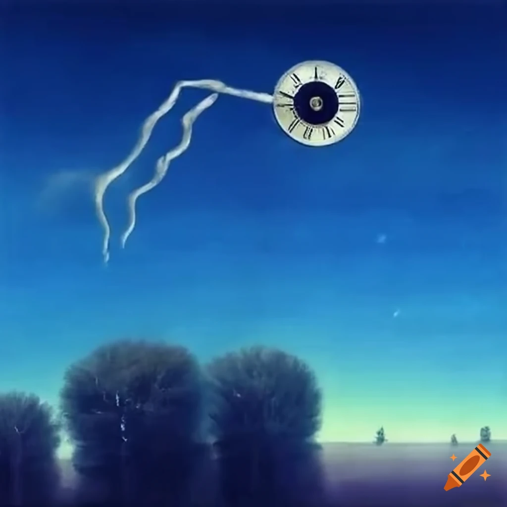 Clock trees with twisting branches by rene magritte on Craiyon