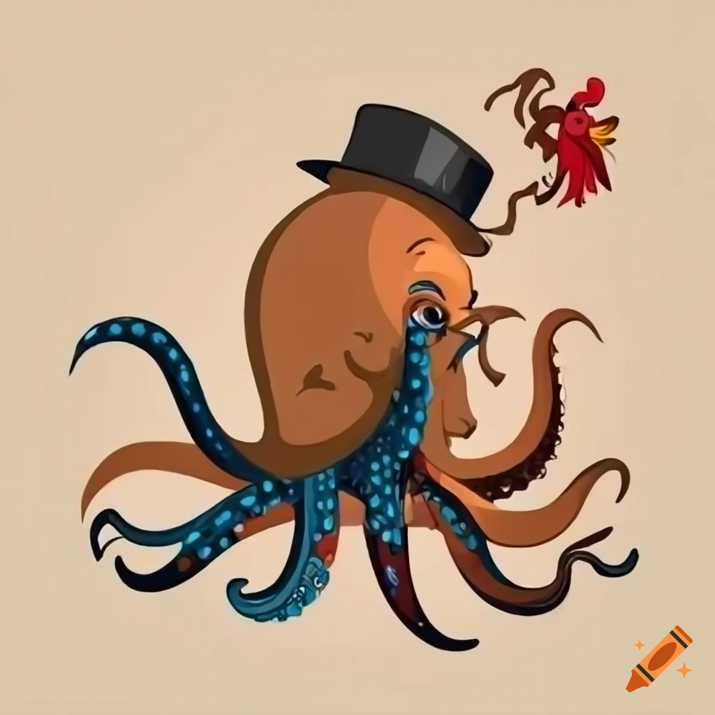 Octopus strangling a chicken in cartoon style on Craiyon