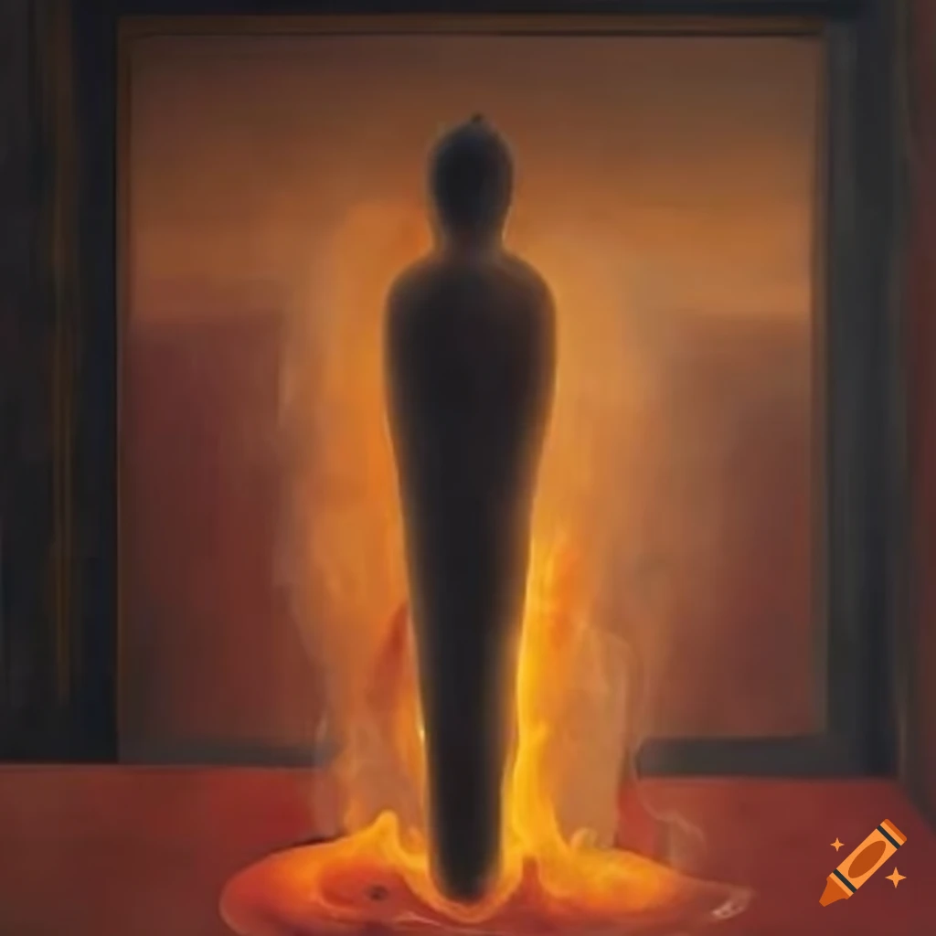 Artwork depicting a fire behind translucent glass by rene magritte on ...