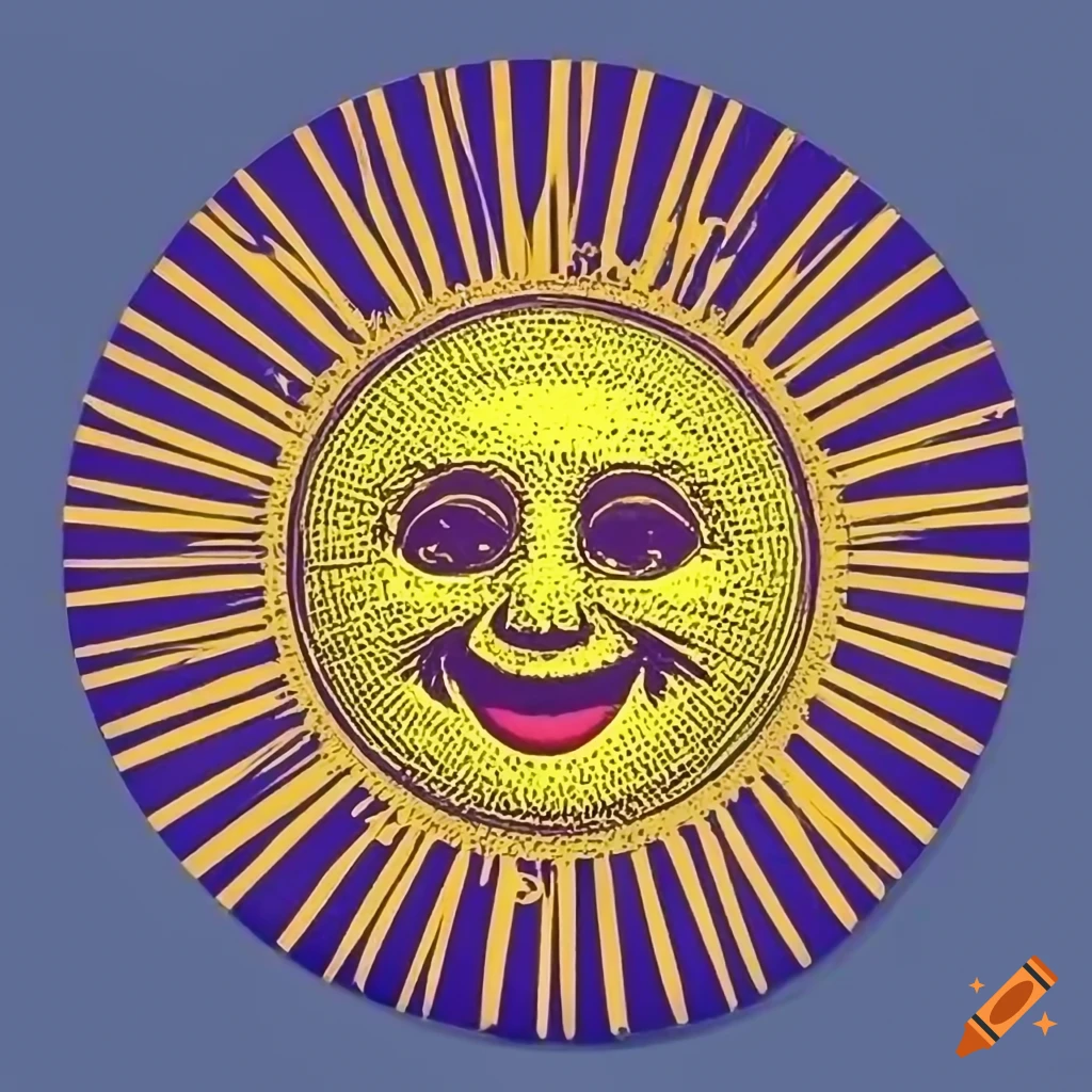 Classical smiling sun with rays in circle sticker art style on Craiyon