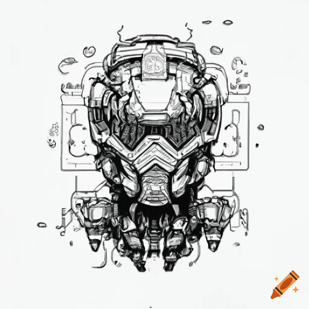 Creative robot head in mecha anime style on a white background on Craiyon