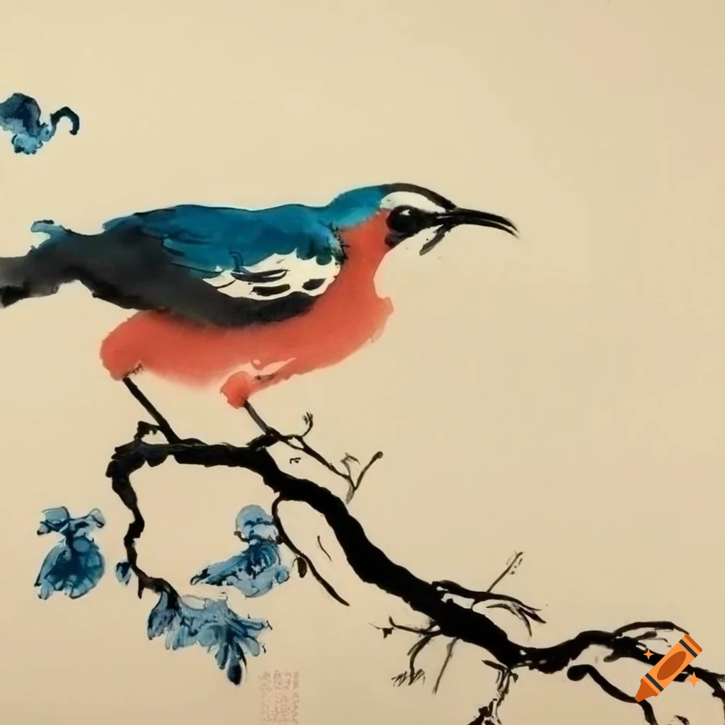 Chinese ink painting of a bird on Craiyon