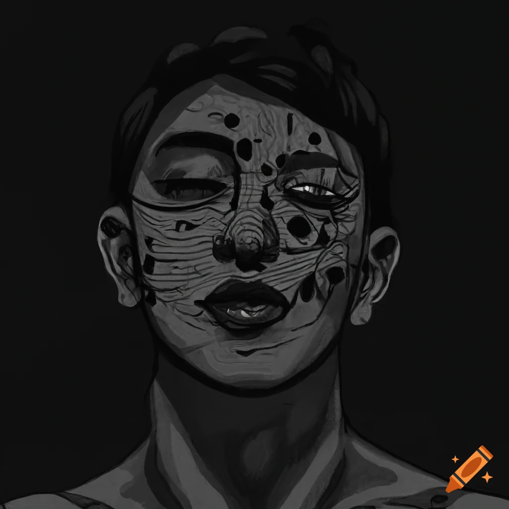 Abstract black and white illustration of gender neutral person's face ...