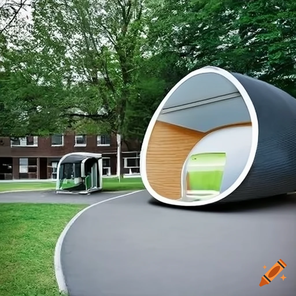 Futuristic outdoor study pod near middle school on Craiyon