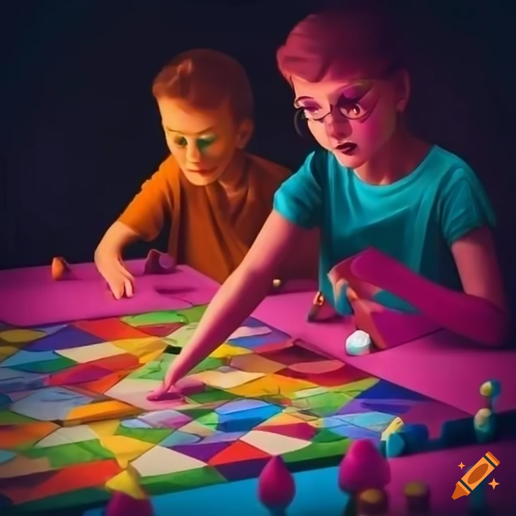 Colorful scene of people playing a board game with individual game ...