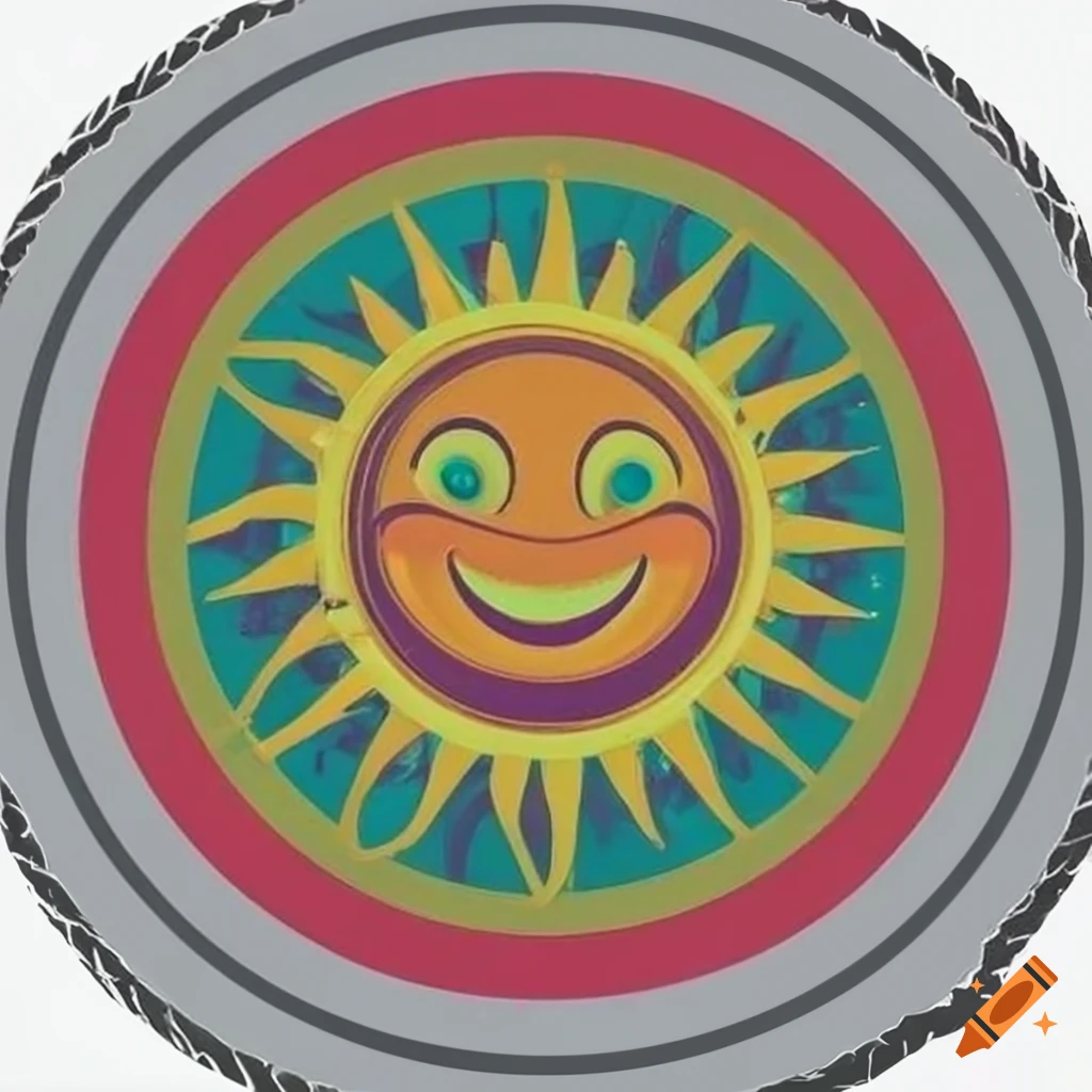 Smiling sun circle sticker with colorful pop art style on Craiyon