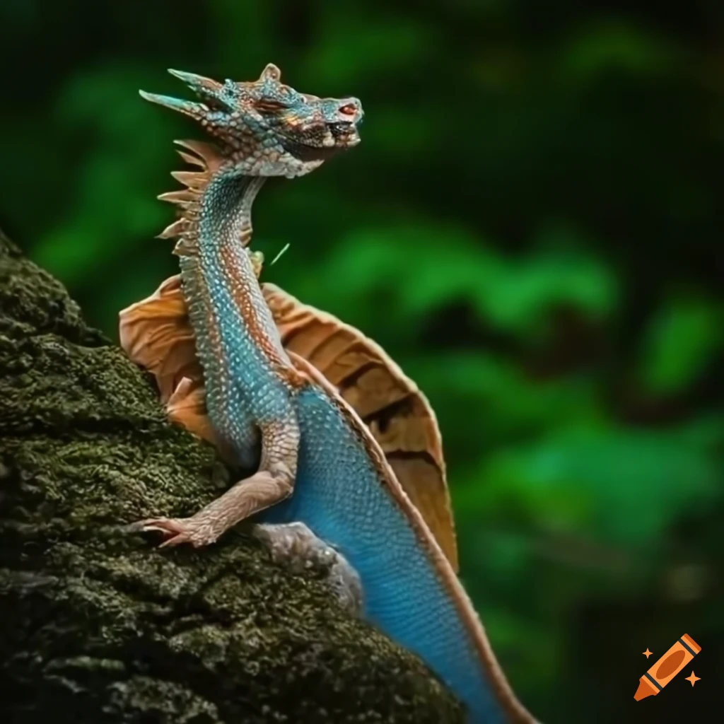 Adorable dragon with color-changing scales in a forest setting on Craiyon