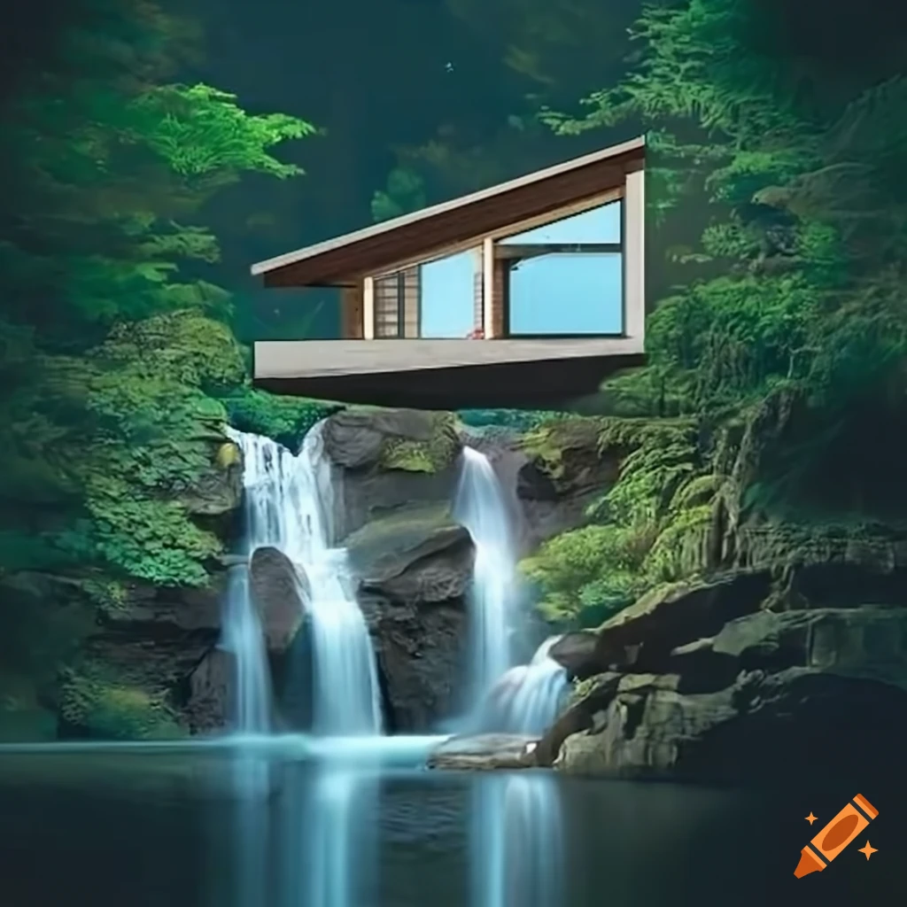 House Built Behind A Waterfall Waterfall House