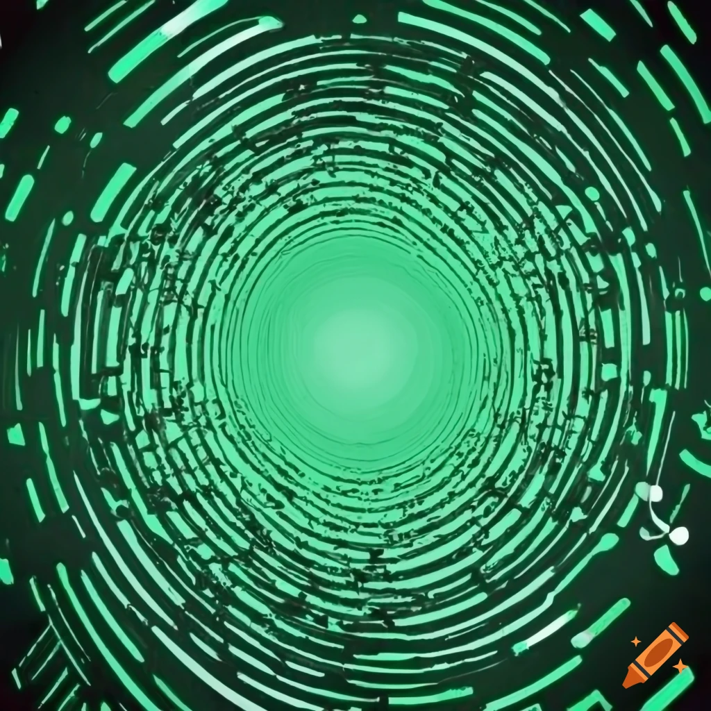 Abstract digital green lines and dots fading into white patches on Craiyon