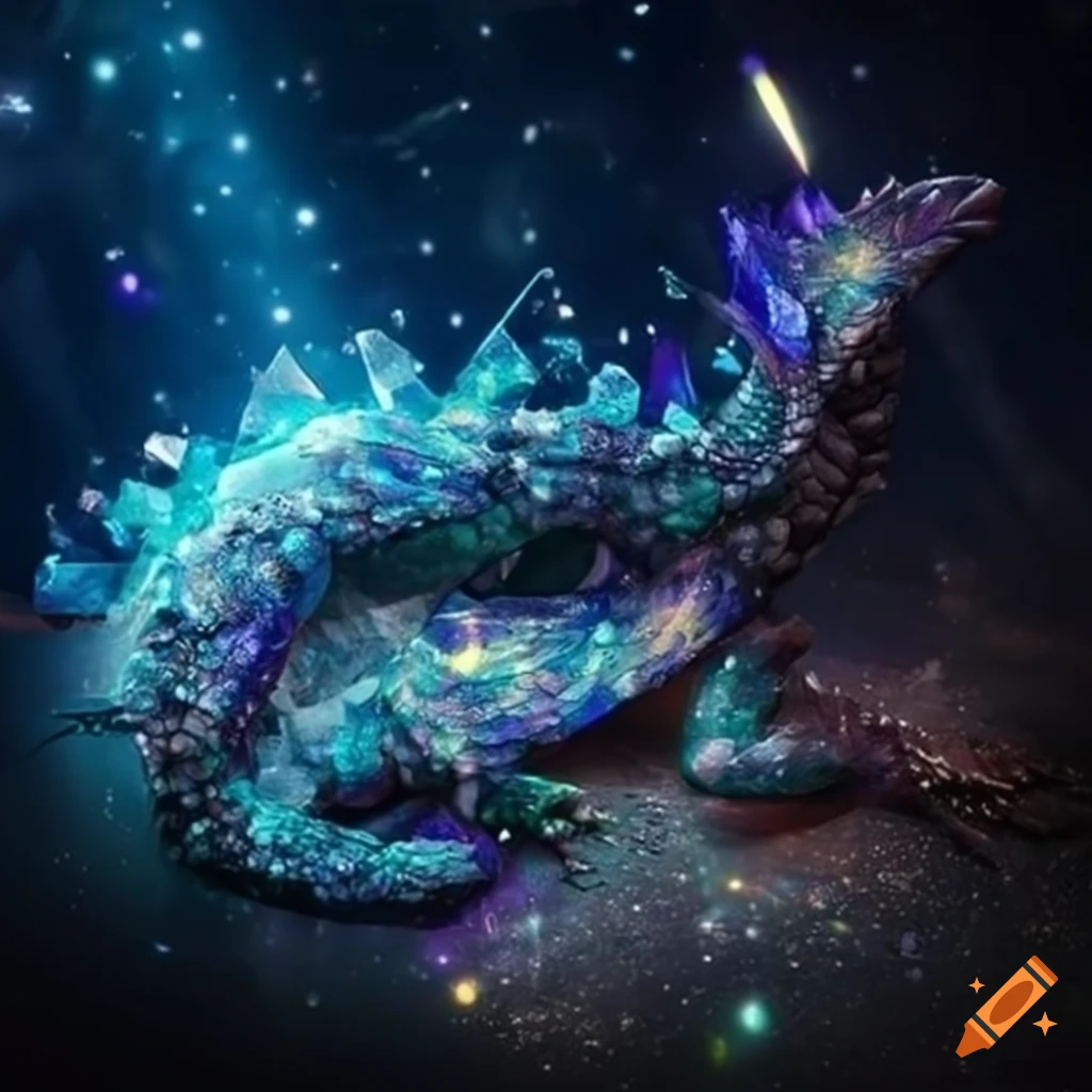 Crystal fantasy reptile surrounded by stardust on Craiyon