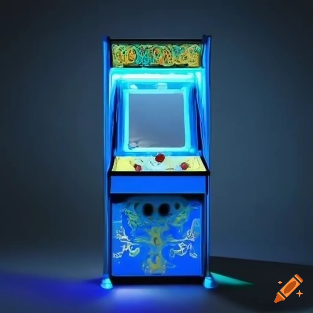 Ocean-inspired arcade machine with intricate blue patterns and shiny ...