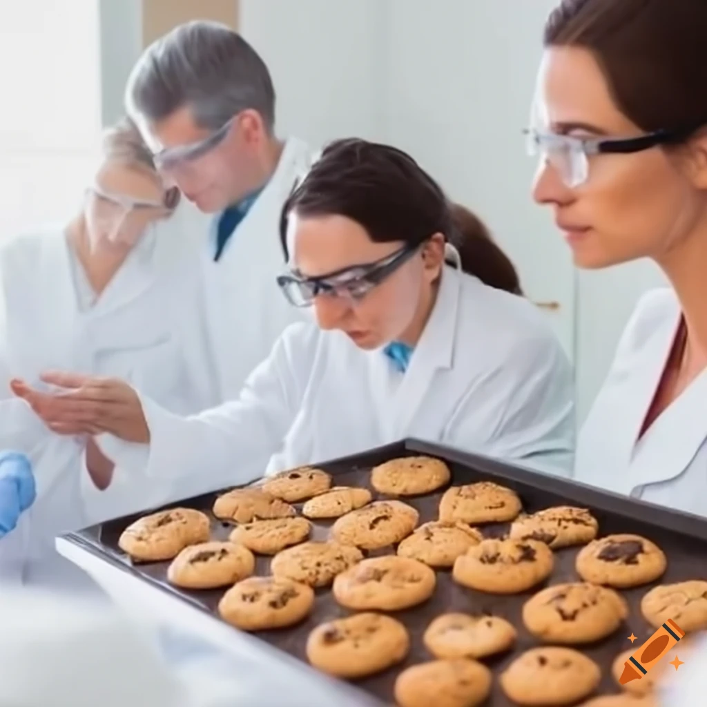 Scientists examining cookies in a laboratory setting on Craiyon