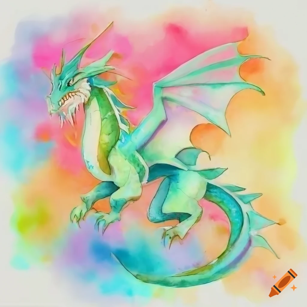 Soothing pastel dragon shape with watercolor tones on a white ...