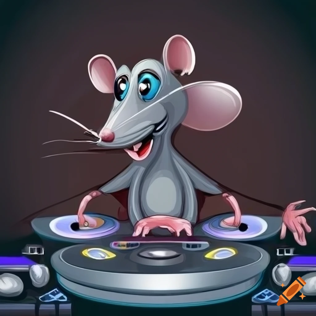 Illustration of a rat on a DJ table on Craiyon