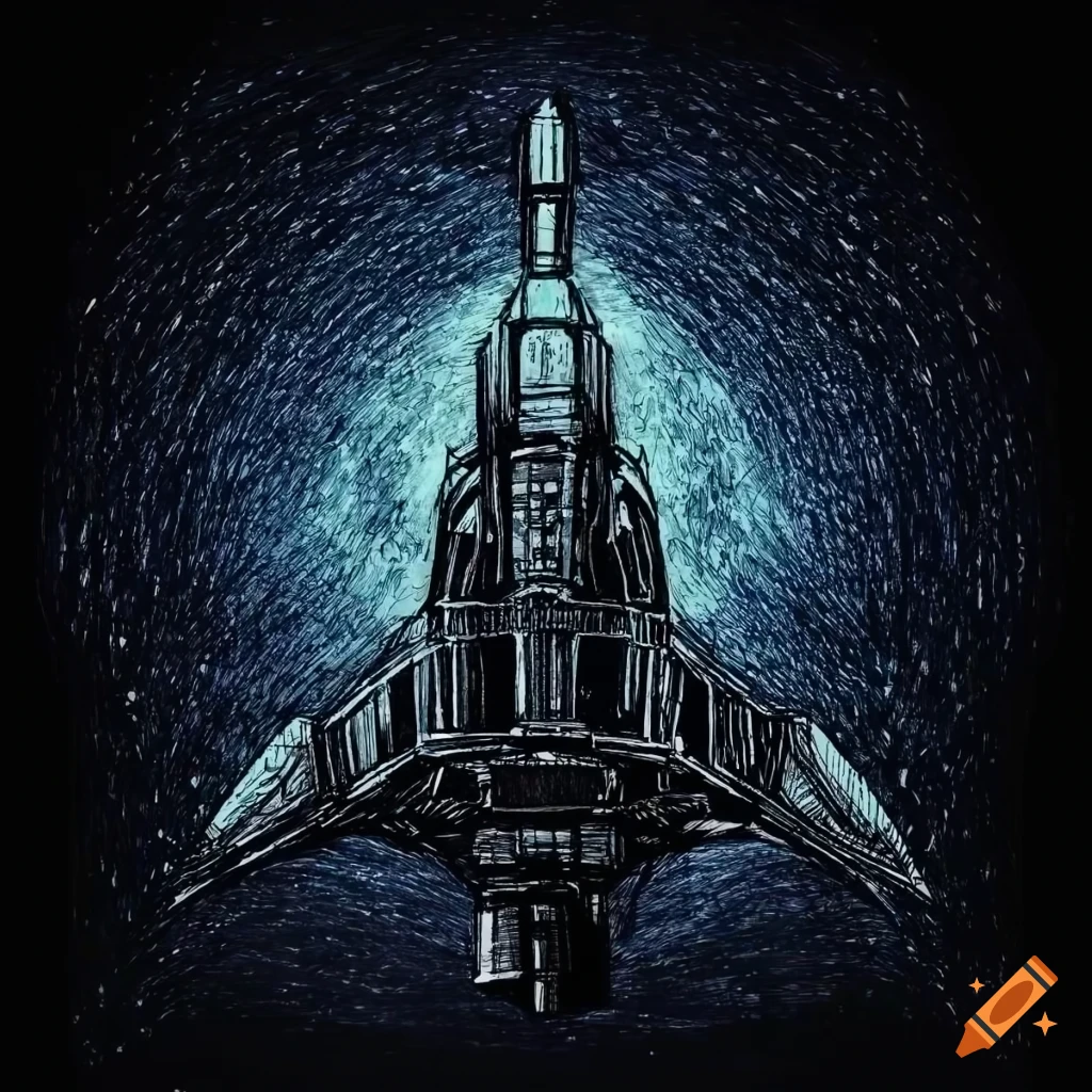 Futuristic spacecraft in geometric lines gliding in space on Craiyon