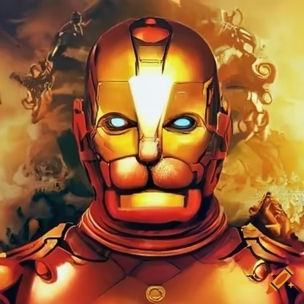 Iron man fighting hanuman in a creative artwork on Craiyon