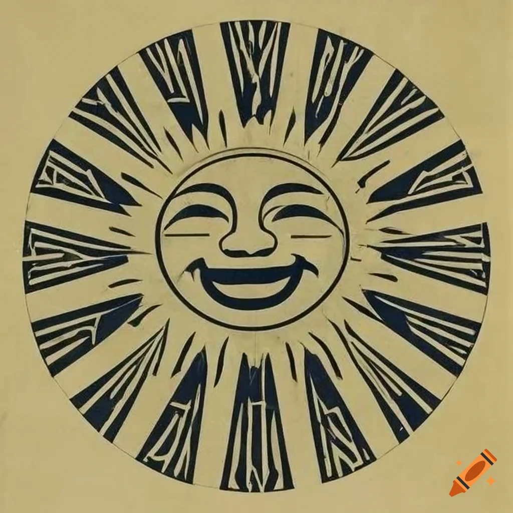 Art deco smiling sun with rays in an engraving style on Craiyon