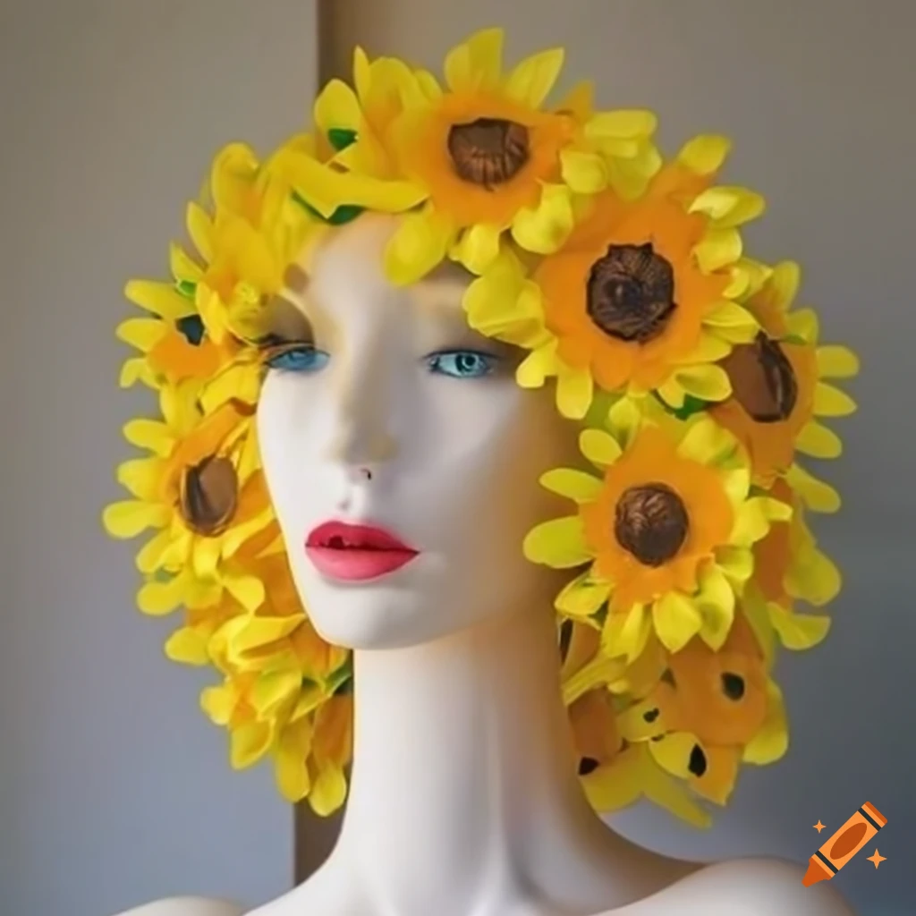 Sunny flower wig on a mannequin on Craiyon