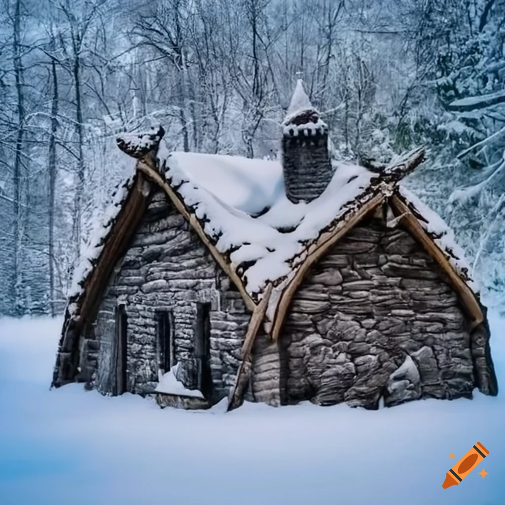 Viking village with stone buildings in a snowy landscape on Craiyon