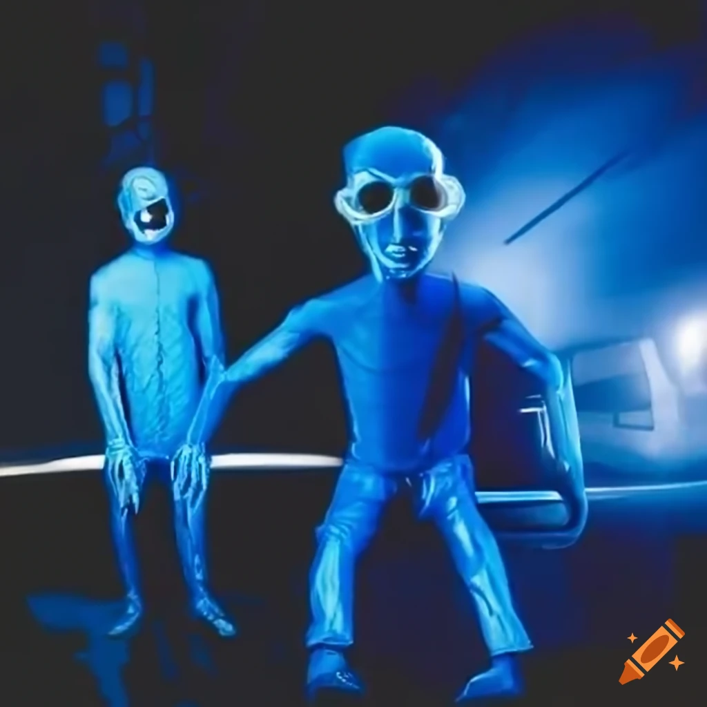 Blue man in a futuristic car in a silver city on Craiyon