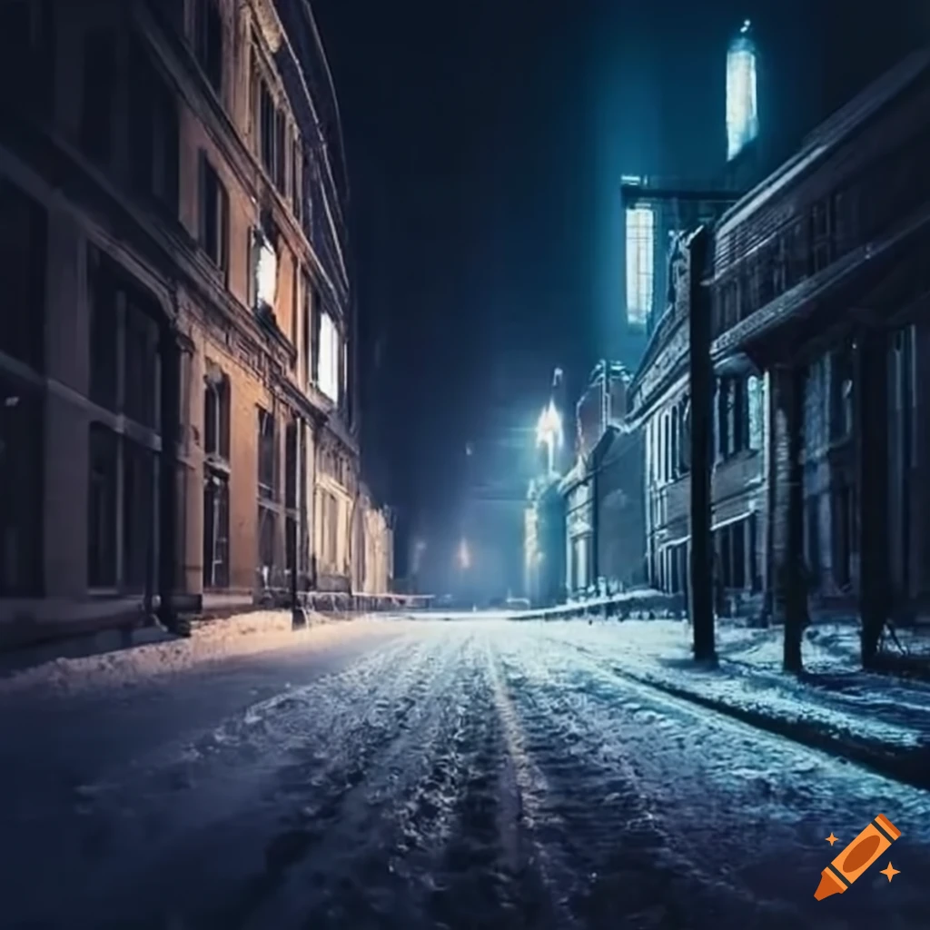 Cold dark empty city during winter on Craiyon