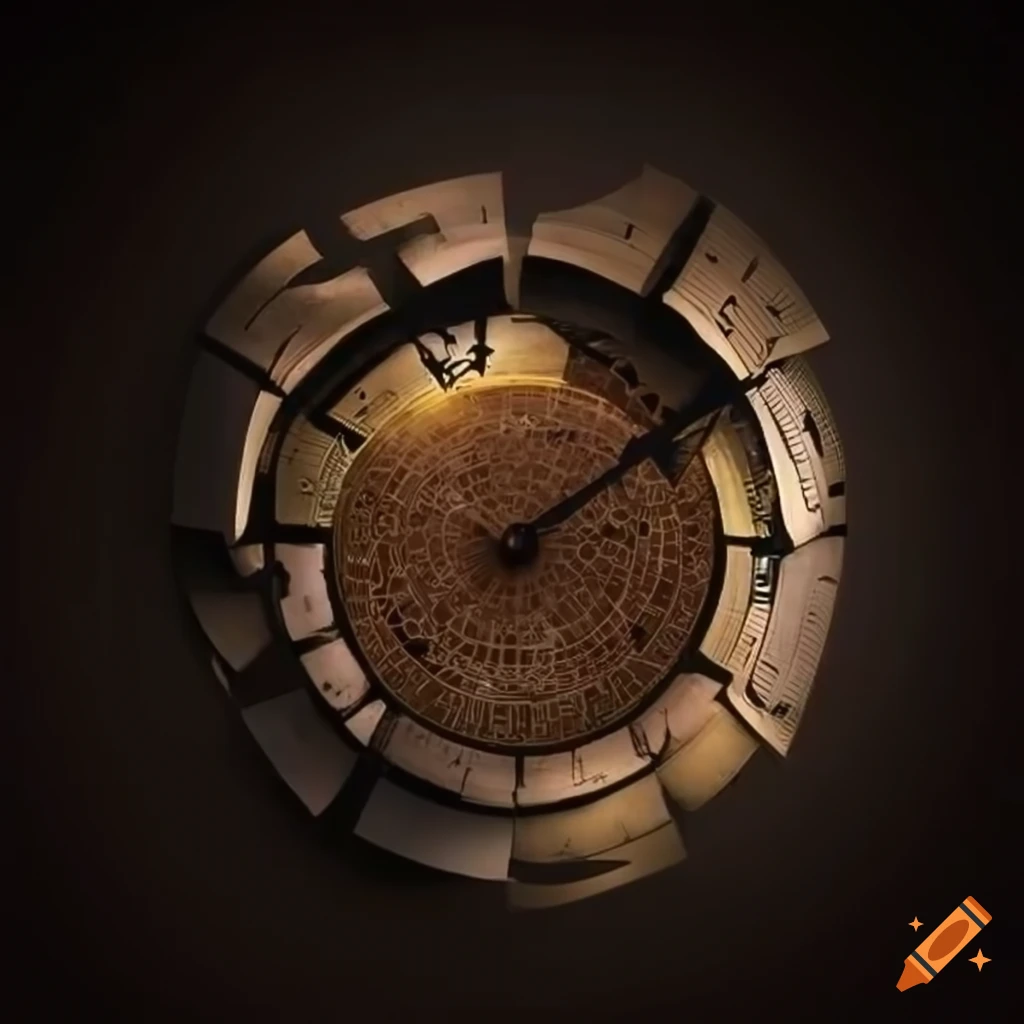 Broken clock symbolizing time fragmentation and halt on Craiyon