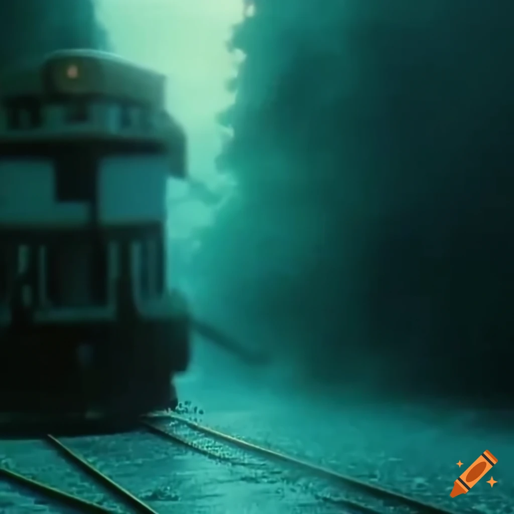 Train in the jungle with a blade runner style atmosphere on Craiyon