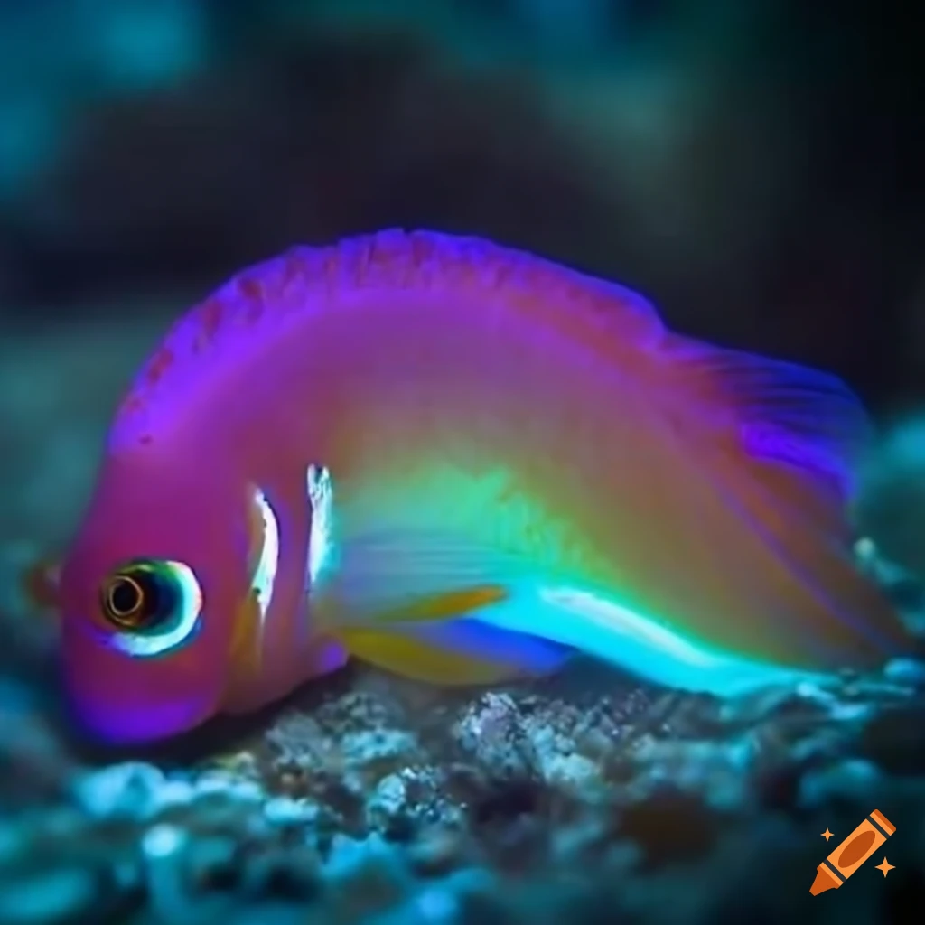 Colorful marine fish-plant hybrid with bioluminescent plant, featuring ...