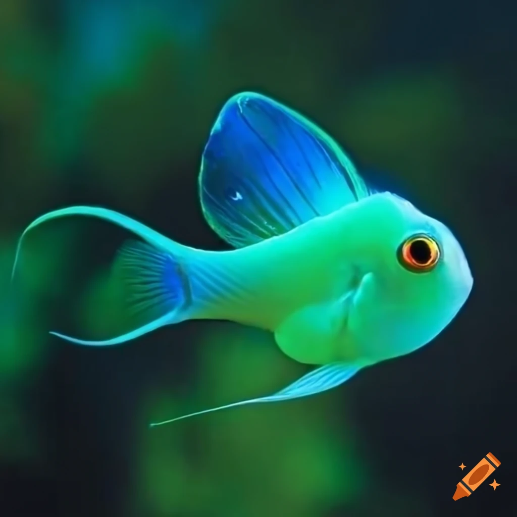 Vibrant marine plant-fish hybrid with seaweed-like fins and ...