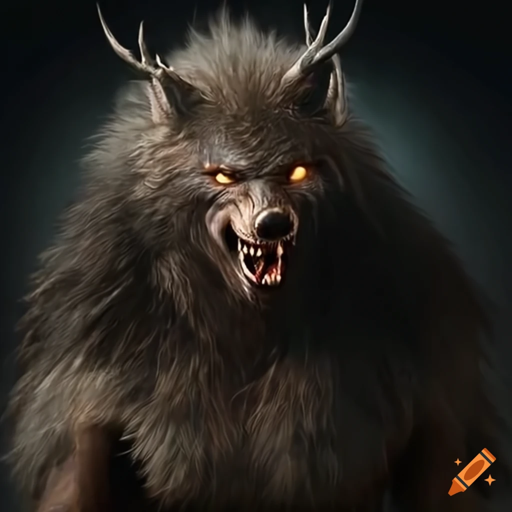 High definition detailed illustration of a werewolf with antlers and ...