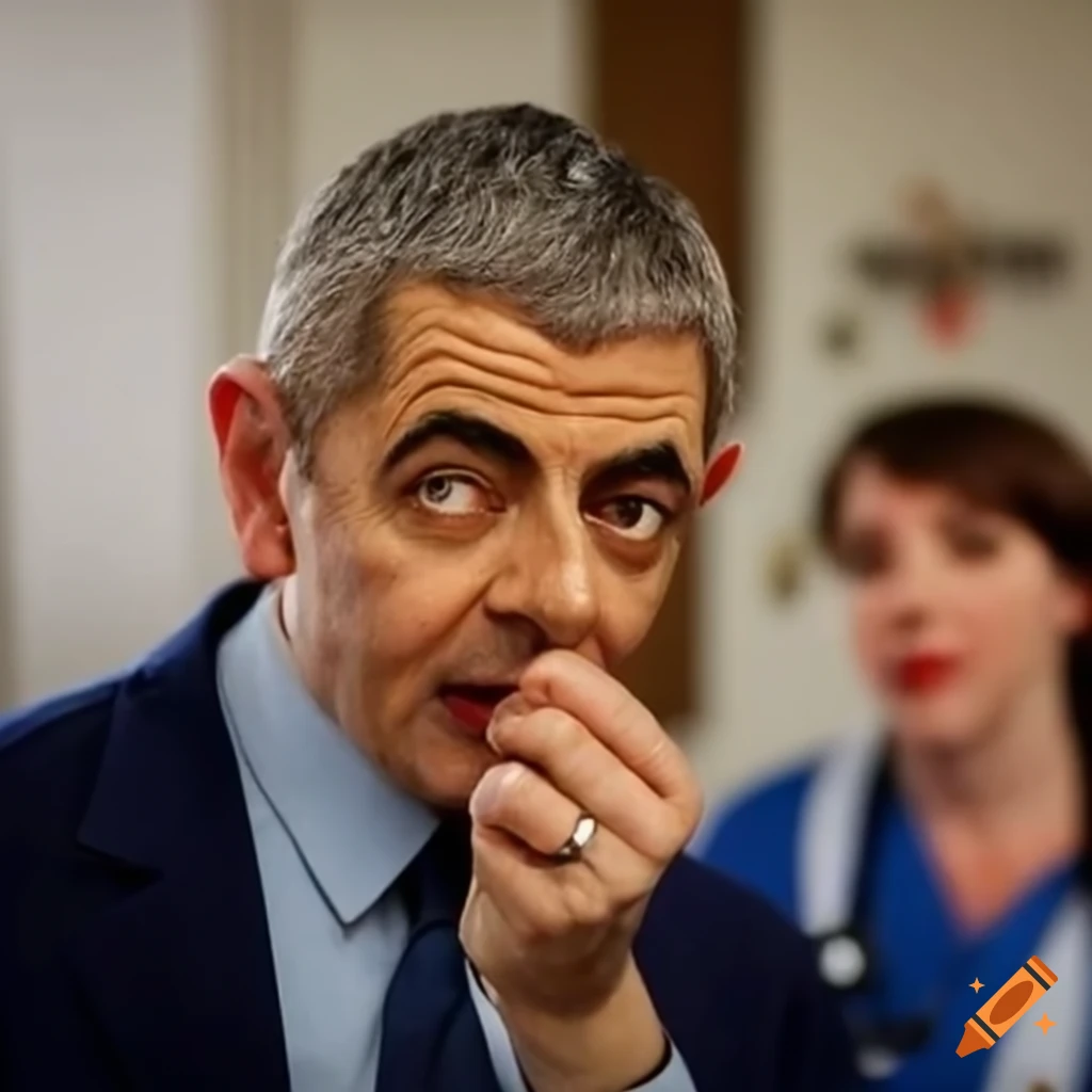 Comedy actor Rowan Atkinson at a routine checkup with a doctor on Craiyon