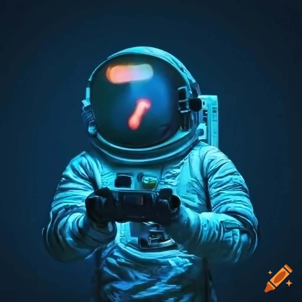 Astronaut playing console in outer space with neon gaming vibe on Craiyon