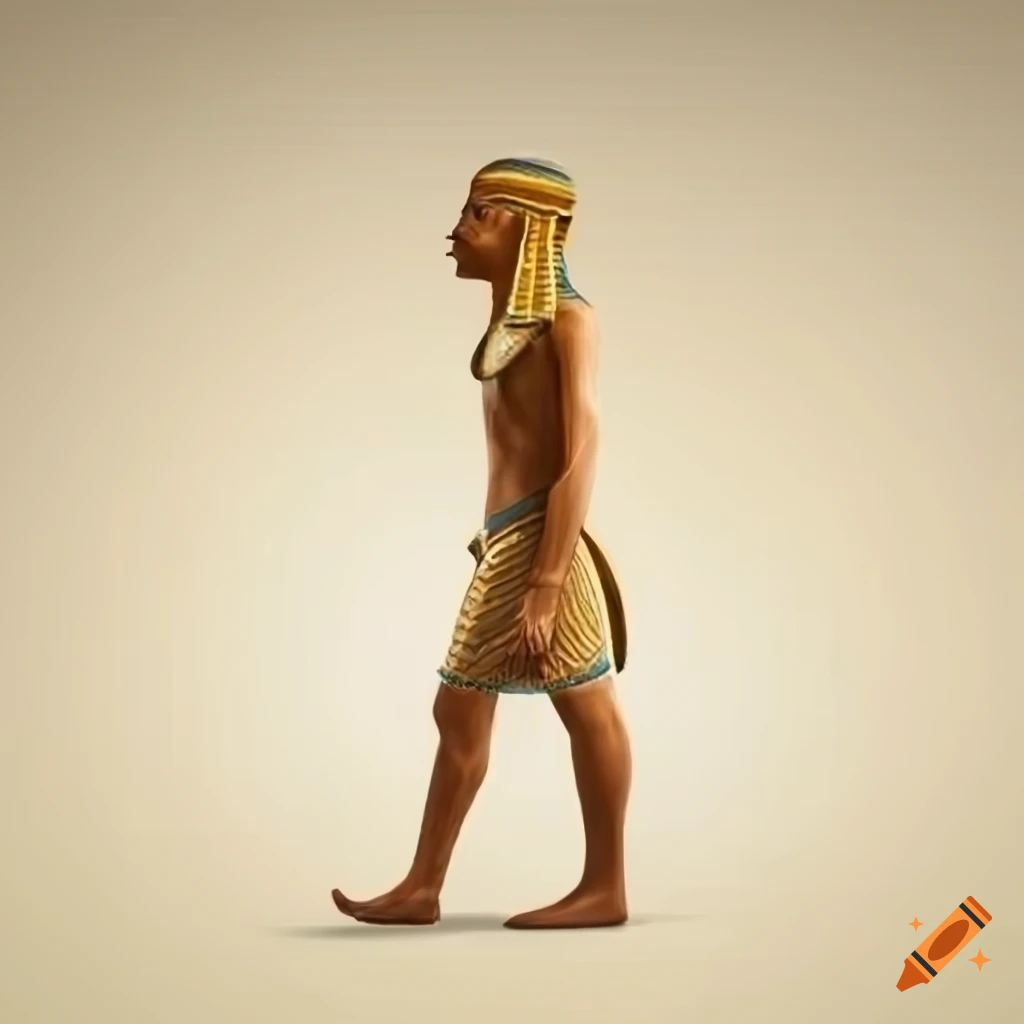 Realistic depiction of an egyptian pharaoh walking left leg forward on ...