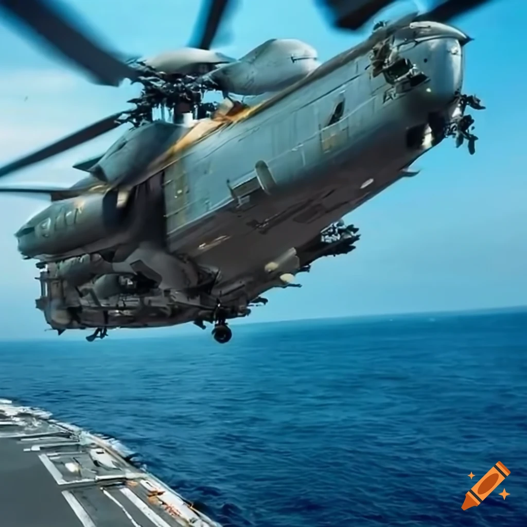 Helicopter taking off from an aircraft carrier on Craiyon