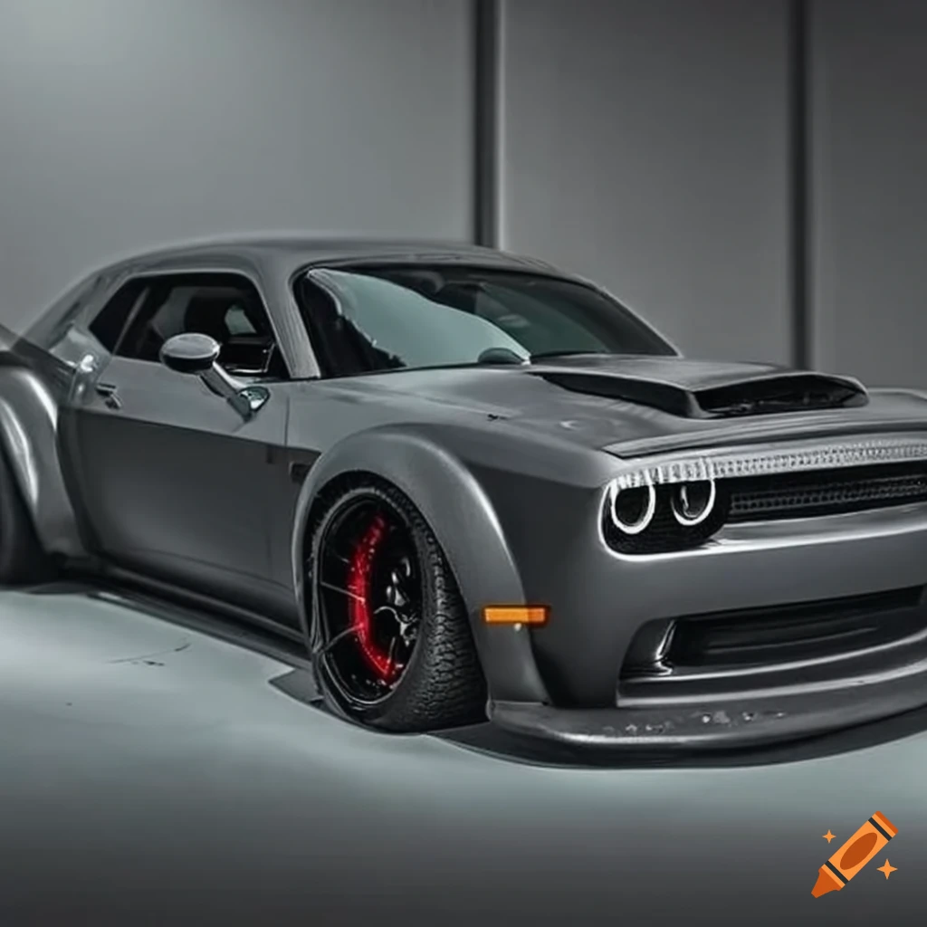 Black and white dodge demon with wide body kit and black rims on Craiyon