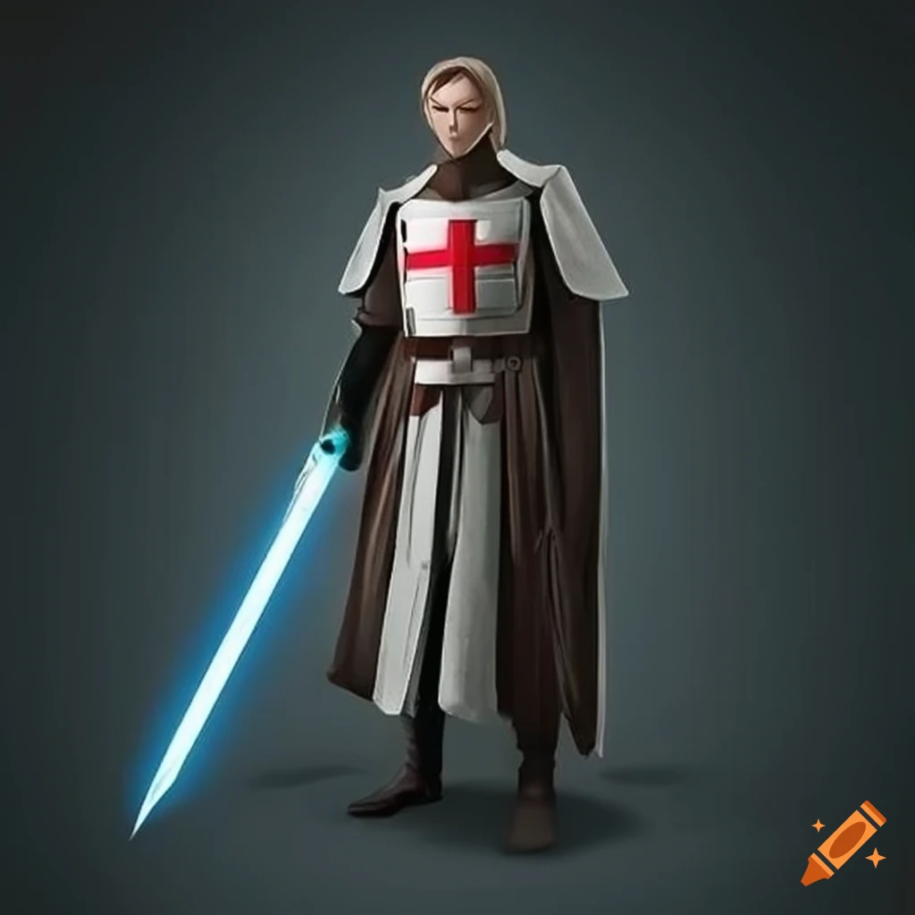 Byakuya kuchiki and obi wan kenobi fusion in templar knight armor with sword on Craiyon