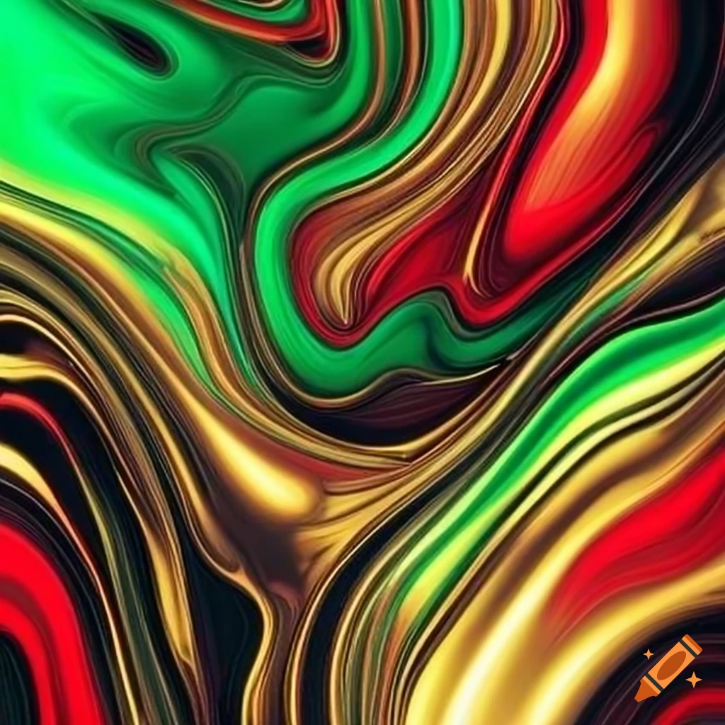 Abstract art with green, red, black, and gold colors on Craiyon