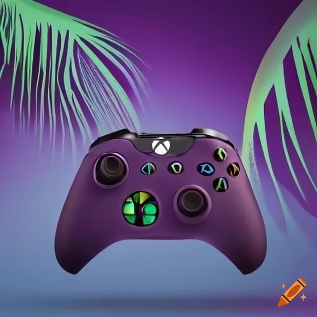 Purple themed xbox one controller with palm background on Craiyon